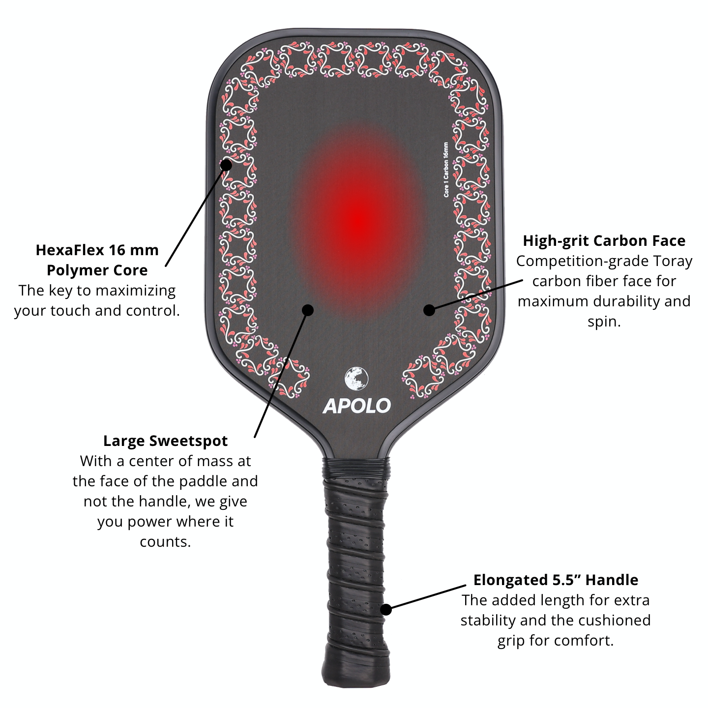 Apolo Pickleball Core Carbon 1 Paddle - Talavera Red